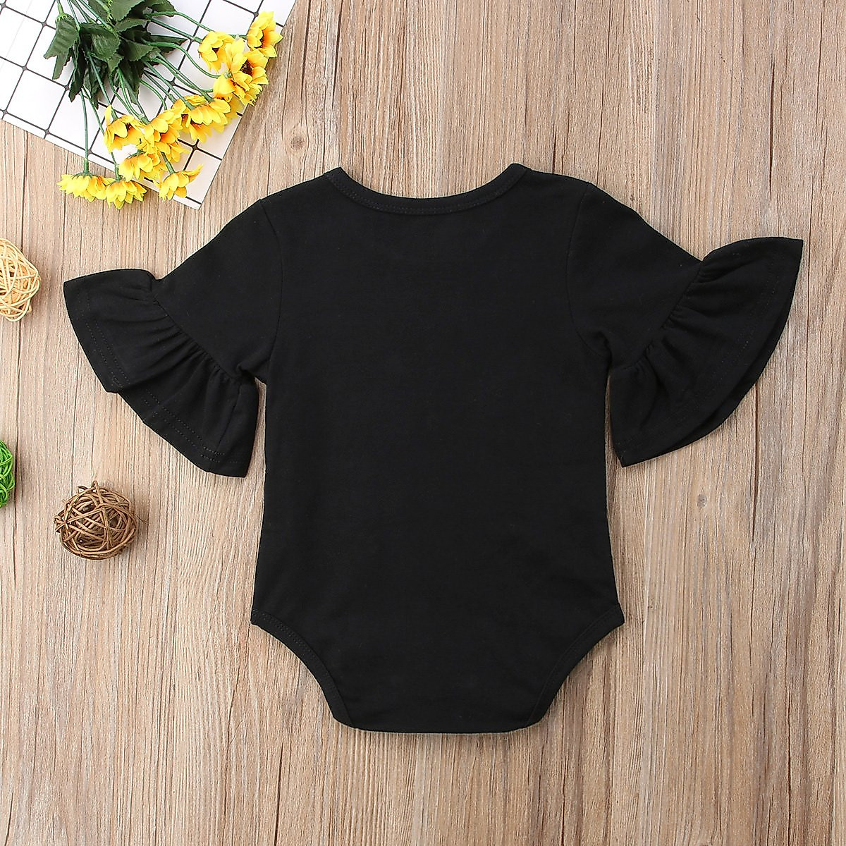 Mubineo Infant Baby Girl Basic Bell Short Sleeve Cotton Romper Bodysuit Tops Clothes (Black, 0-3 Months)