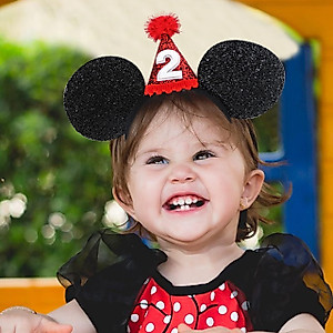 VAVAYAO Mouse Ears Birthday Party Decorations - 2nd Birthday Headband With Mini Hat and Photo Props