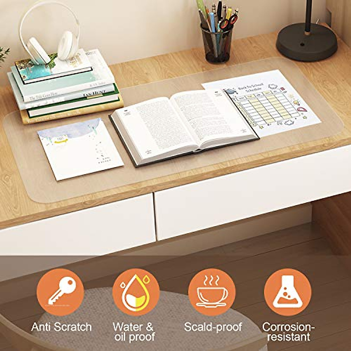 NATRKE Clear Desk Mat Pad, 32"x16"Transparent PVC Desk Protector Pad Large 1.5mm Waterproof Non-Slip Writing Desk Blotter for Desktop for Home Office