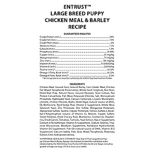 ENTRUST Large Breed Puppy Food | Real Chicken & Barley | Enriched with Super Foods, Antioxidants and Prebiotics | No Wheat or Soy | 20 Pound Bag