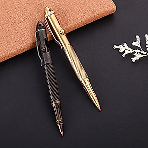 SMOOTHERPRO Solid Brass Bolt Action Pen with Tungsten Part Heavy Duty for Gift Business Office EDC Pocket Color Retro Black (BTA972)