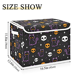 senya Halloween Storage Baskets Collapsible Storage Bins with Lids, Halloween Colored Skulls Black Cat Storage Boxes Clothes Baskets for Organizing, B06D22020