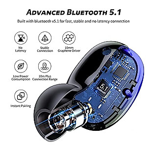 Wireless Earbuds Bluetooth 5.2 in-Ear Headphones Built-in Mic, Noise Cancelling Stereo Bass Ear Buds for iPhone Android, 100H Playtime Earphones auriculares bluetooth inalambricos Blue, Touch Control