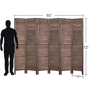 Jolicasa 5.6 ft. Tall- 16" Wide- Wood Room Divider, Divider Freestanding 6 Panels, Divider,Decorative Panel, Wooden Privacy Screen, Panels Folding Partition Wall, (Brown, Panel)