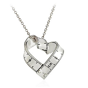 Meiligo® Fashion Teacher Gift, Hairstylist Gift Rotate Love Heart Necklace Jewelry Ruler Charm Necklace (Antique Silver)