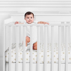 Sweet Jojo Designs Floral Blossom Girl Fitted Crib Sheet Baby or Toddler Bed Nursery - Beige and White Watercolor Boho Bohemian Farmhouse Flower Botanical for Yellow Lemon Collection