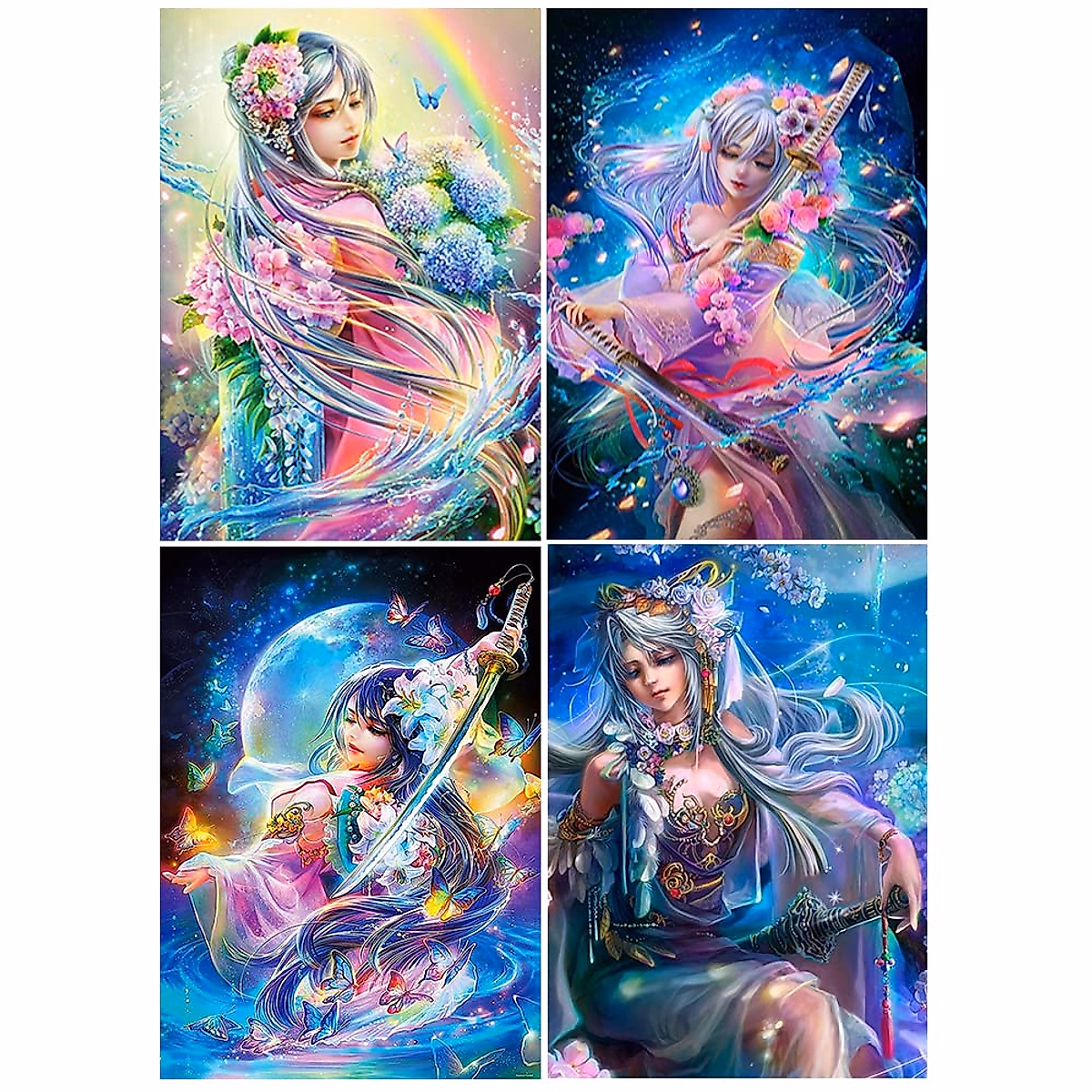 4 Pcs Fairy Diamond Painting Kits 30x40CM Easy Diamond Painting Kits for Beginners DIY Fairy Cross Stitch Kits Angel Diamond Art 5D Round Diamond Art Kits Diamond Dots Flower Elf Picture Art Crafts