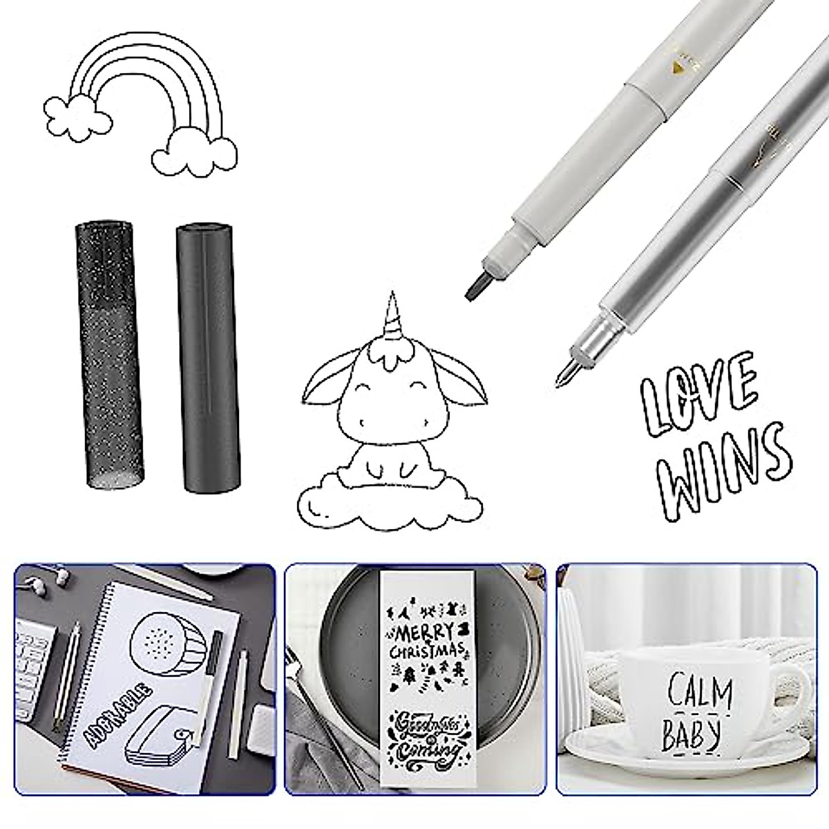 DOOHALO Metallic Grey Black Pens for Cricut Maker 3/Maker/Explore 3/Air 2/Air 1.0/0.8/2.0/2.5 Variety Point Tips Gel Glitter Markers for drawing Writing Compatible with Cricut Machine