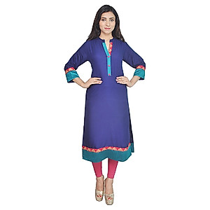 Chichi Women's Indian Embroidered Rayon Kurti Top, Royal Blue, XX-Large
