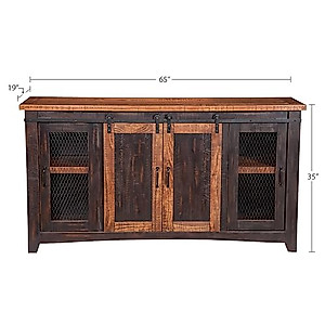 Martin Svensson Home Santa Fe 70" Solid Wood TV Stand, Antique Black and Aged Distressed Pine