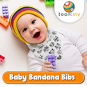 TOONTINY Baby Bandana Bibs Boy & Girl - Pack of 10 Baby Bibs 100% Organic, Super Absorbent Unisex Adjustable Bandanna Drool Bibs - Toddler Teething Bibs for Newborn & Infant Babies
