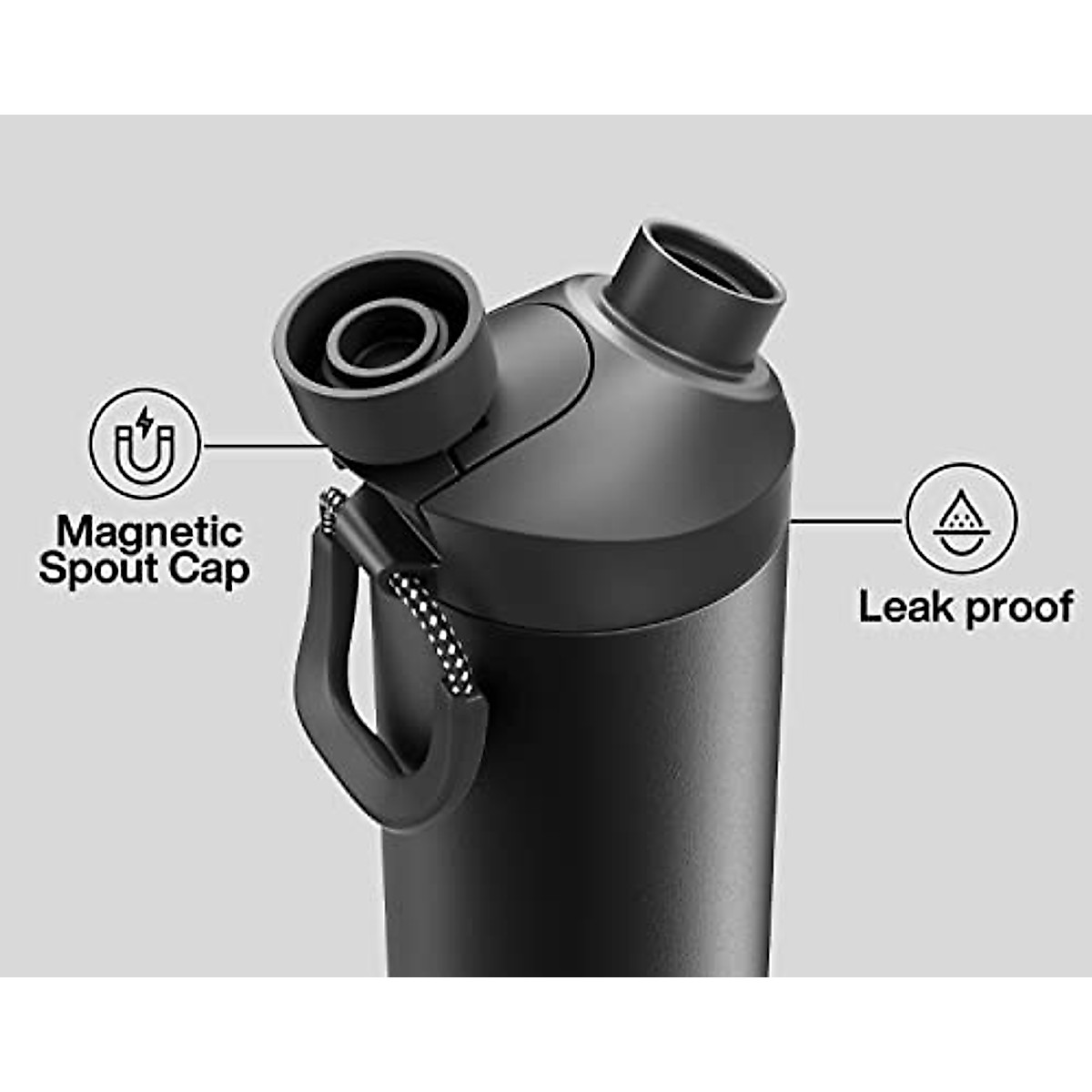 ENCOOL Insulated Stainless Steel Water Bottle with Straw and Spout Lid, Leak Proof, Cupholder Friendly, Double wall, for Sports, Gym, Travel (24oz, Midnight)