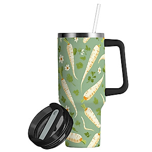 linqin Chic Radish Green Vacuum Insulated Tumbler with Straw Lid 40 oz Water Bottle with Strap Wide Mouth Mug for Water, Iced Tea or Coffee
