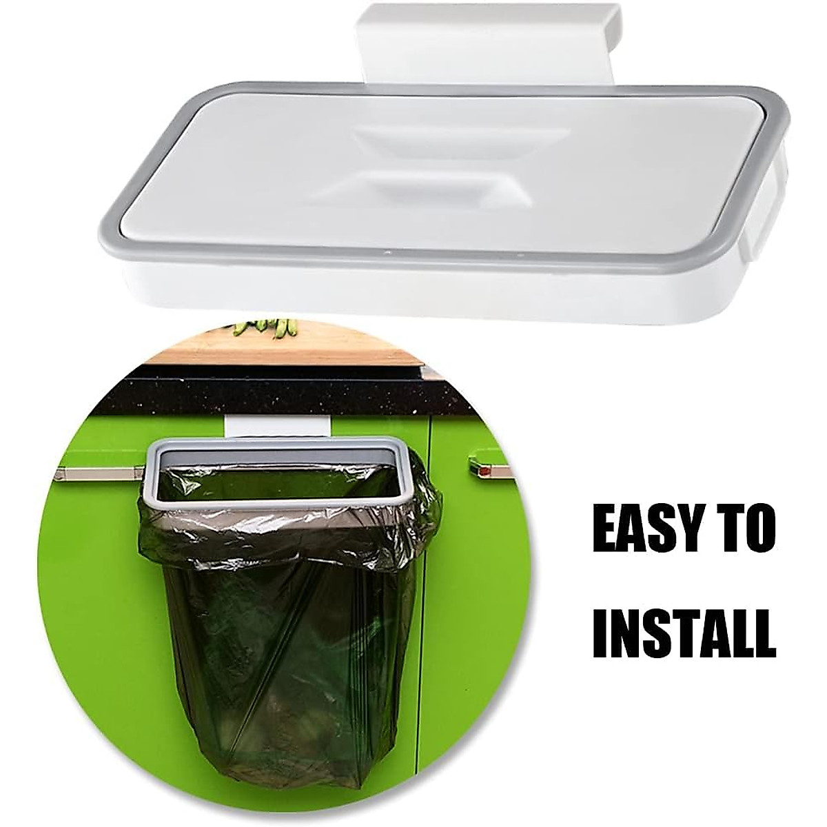 Hanging Trash Bag Holder,Hanging Trash Bag Rack,Garbage Waste Holder with Lid for Kitchen Closet Cupboard Accessory
