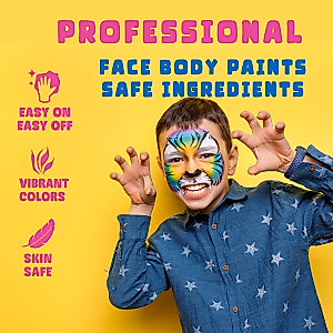 Bowitzki Face Paint Kit Professional Split Cake Face Painting Set For Kids Adults 12x10 gm with Stencil One Stroke Non Toxic Rainbow Flora Dolphin Unicorn Flame Body Paint Halloween Christmas Makeup