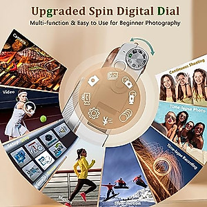 Upgraded 4K Digital Camera with SD Card Autofocus, 48MP Digital Camera with Flash Viewfinder & Dial, Vlogging Camera for Photography and Video Anti-Shake, Compact Travel Camera 16X Zoom (2 Batteries)