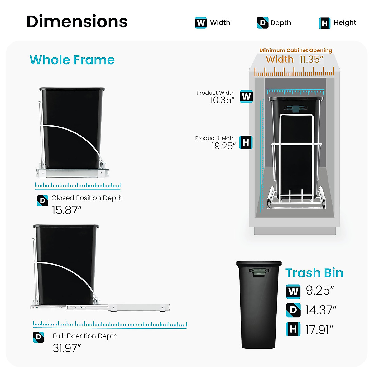 Home Zone Living 7.6 Gallon Pull Out Trash Can, Under Cabinet Design, 29 Liter Capacity