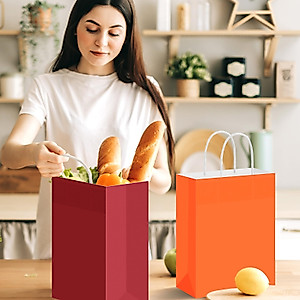 Humyoun 24 Pcs Fall Gift Bags Bulk Fall Candy Goodies Bags Kraft Paper Orange Gift Bags with Handles for Thanksgiving Autumn Wedding Birthday Party Favors