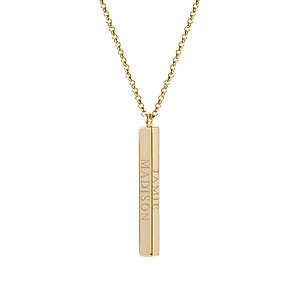 EVE'S ADDICTION Custom Engraved Gold Tone Vertical Name Bar Necklace, 16" Long Chain - Personalized Pillar Necklace - Family Necklace - Gift for Mom - Gifts for Mom
