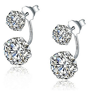 Infinite U 925 Sterling Silver Double Ball Earrings Jacket Front Back 2 in 1 Stud Earrings (A)