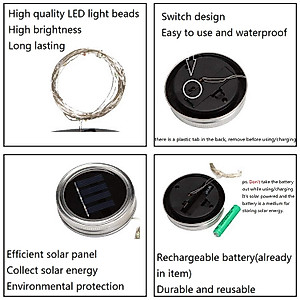 KZOBYD 6 Pack Mason Jar Lid Solar Waterproof Fairy Starry Firefly Lights for Regular Mouth Mason Jar Lantern on Patio Yard Pathway Festivals Home Decor(Jars Not Included)(6, White)