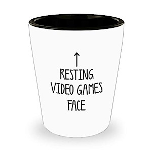 For Video Gamers Resting Video Games Face Funny Witty Gag Ideas Drinking Shot Glass Shooter Birthday Stocking Stuffer
