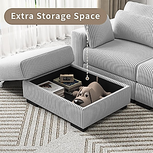 Ravas 100 inch Modular Sectional Sofa,5 Seater Oversized Convertible L | U Shaped Couch, Corduroy Fabric with 2X Storage Bench and 8 Cushion Pillows, Reversable Sofa Couch for Living Room,Lounge