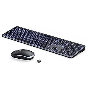 Backlit Wireless Keyboard and Mouse Combo, seenda Rechargeable 2.4G USB Cordless Illuminated Keyboard & Mouse, Ultra Slim Full Size Computer Keyboard and Mouse for Windows 7/8/10 Laptop Desktop PC