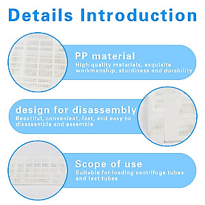 BIPEE Plastic Test Tube Rack, 24 Holes，Test Tube Holder for 25 mm Test Tubes, White Vial Holder, Detachable Test Tube Holder Rack (1pcs，24 Holes）