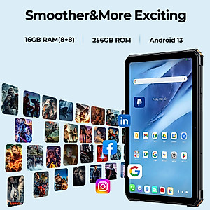 FOSSIBOT DT1 10.4 inch Android 13 Tablet,11000mAh Rugged Tablet 2K FHD+16GB+256GB Tablet 48MP+16MP Camera Smart Tablet IP68-69K Waterproof Tablet 4G Dual SIM+5G WiFi Tablet 18W Fast Charging/OTG/1TB