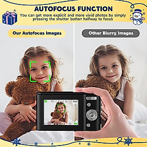 Digital Camera, Upgraded 48MP Autofocus FHD 1080P Small Digital Camera for Kids Video Camera with 32GB SD Card 16X Digital Zoom, Compact Point and Shoot Vlogging Camera for Teens Students Adult