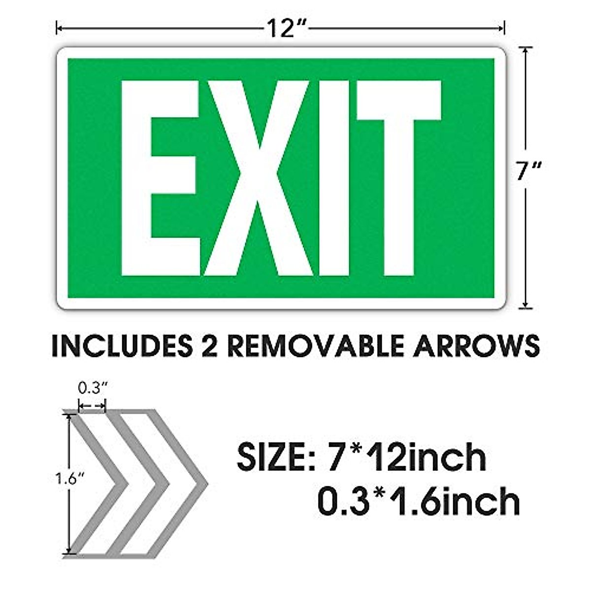 EXIT Signs Glow In The Dark EXIT Decals 3 Pack 12"x7" EXIT Photoluminescent Signs Stickers, Glows For Up To 8 Hours