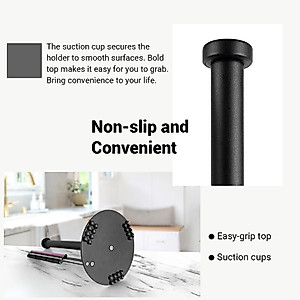 LOEFME Paper Towel Holder Stand, Easy One-Handed Tear Paper Towel Holder Countertop with Suction Cups, Stainless Steel Paper Towel Rack for Kitchen and Dining Room Table, Black