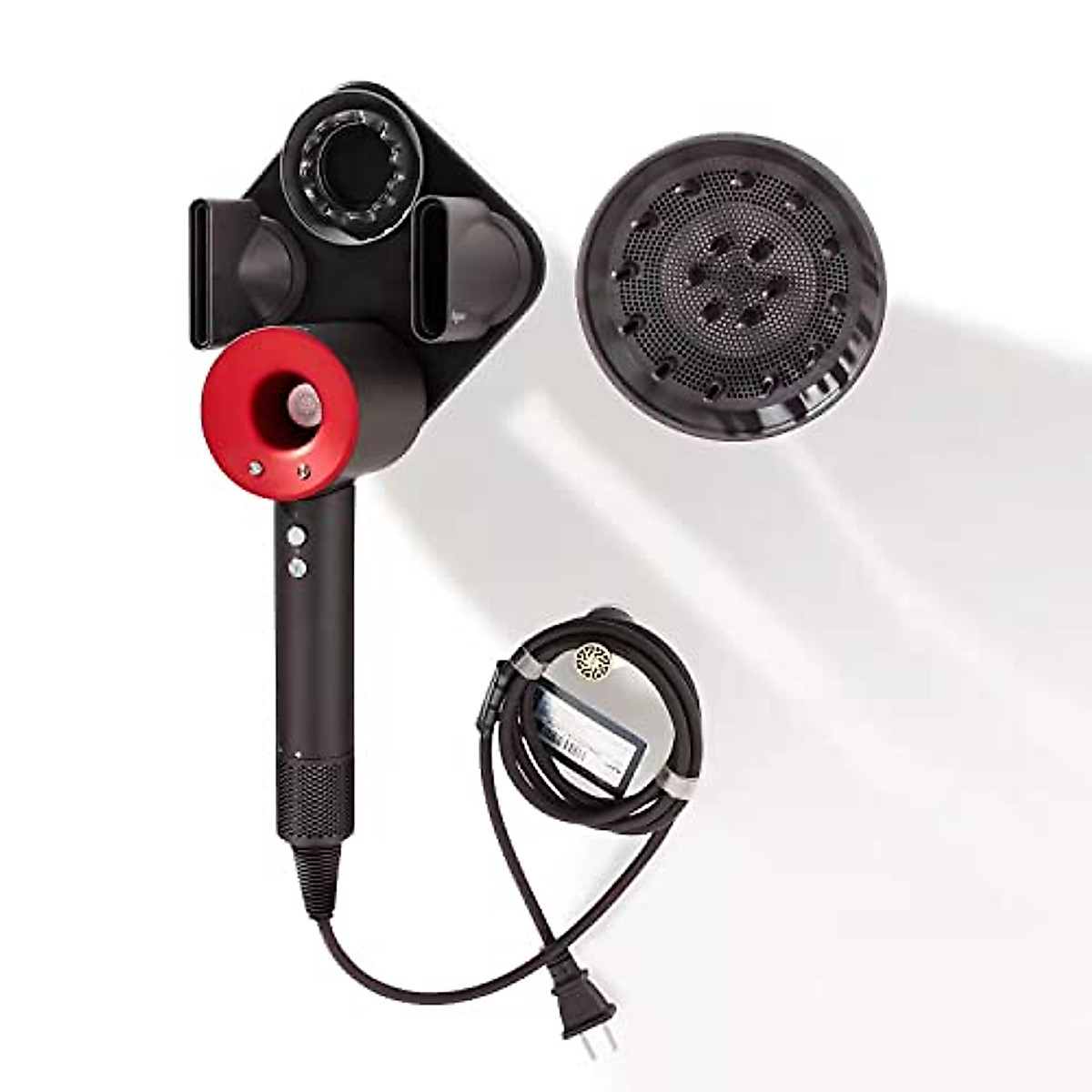 Wall Mount Holder for Dyson Hair Dryer,Magnetic Wall Bracket Frame for Dyson Supersonic Hair Blow Dryer,Accessories Organizer Storage Bracket Rack Fits Curler Diffuser,Nozzles and Power Cable(Black)