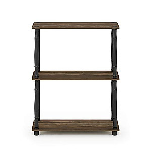 Furinno Turn-N-Tube 3-Tier Compact Multipurpose Shelf Display Rack with Classic Tube, Columbia Walnut/Black