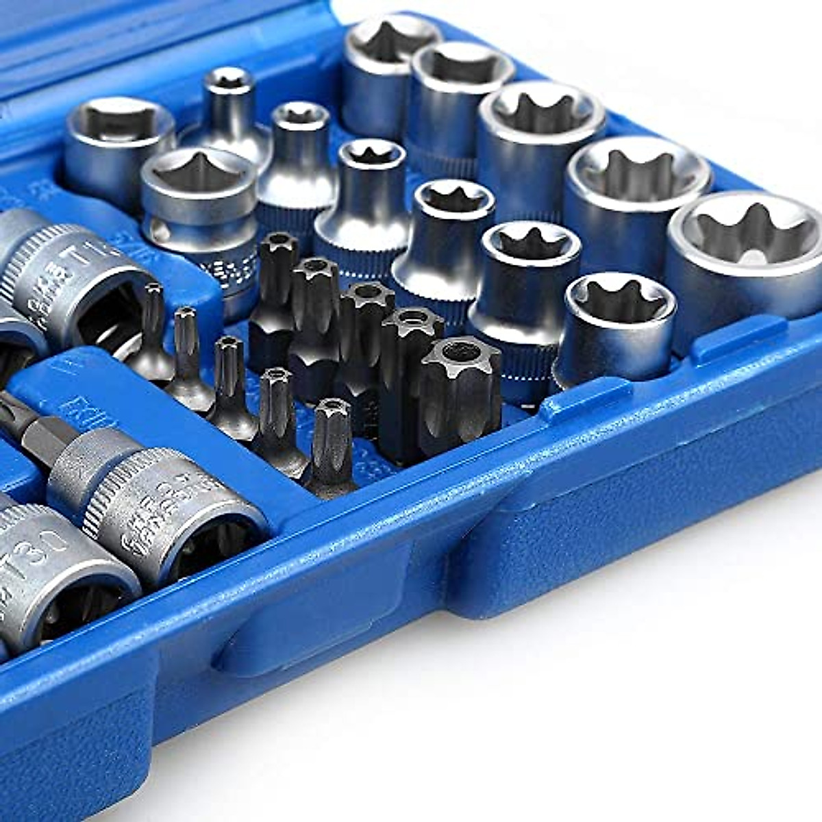 Drive Male Female Torx Star Bit Socket E-Socket Set Handheld Tool - 34 Pcs, Star Socket Set For Hand Use Work On Cars, Trucks, Machinery, and Other Jobs With Storage Case, Blue