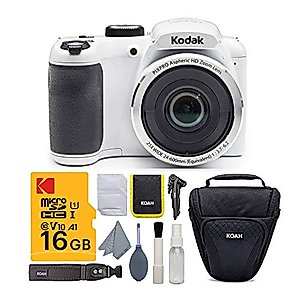 Kodak PIXPRO AZ252 Astro Zoom 16MP Digital Camera (White) Bundle with Camera Case and Accessory Bundle for DSLR, Mirrorless, and Camcorders and 16GB Memory Card (3 Items)