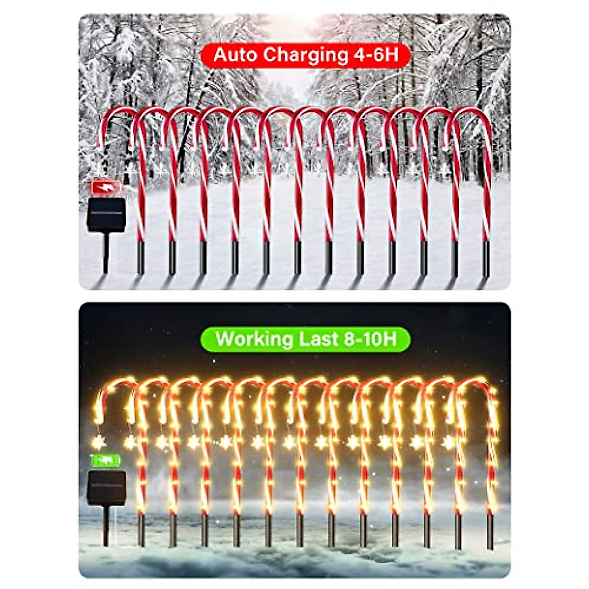 12 Pack Solar Christmas Candy Cane Lights, 21" Candy Cane Pathway Lights Outdoor Markers Christmas Decorations Lights with 8 Lighting Modes, for Xmas Holiday Party Garden Walkway Patio Garden Decor