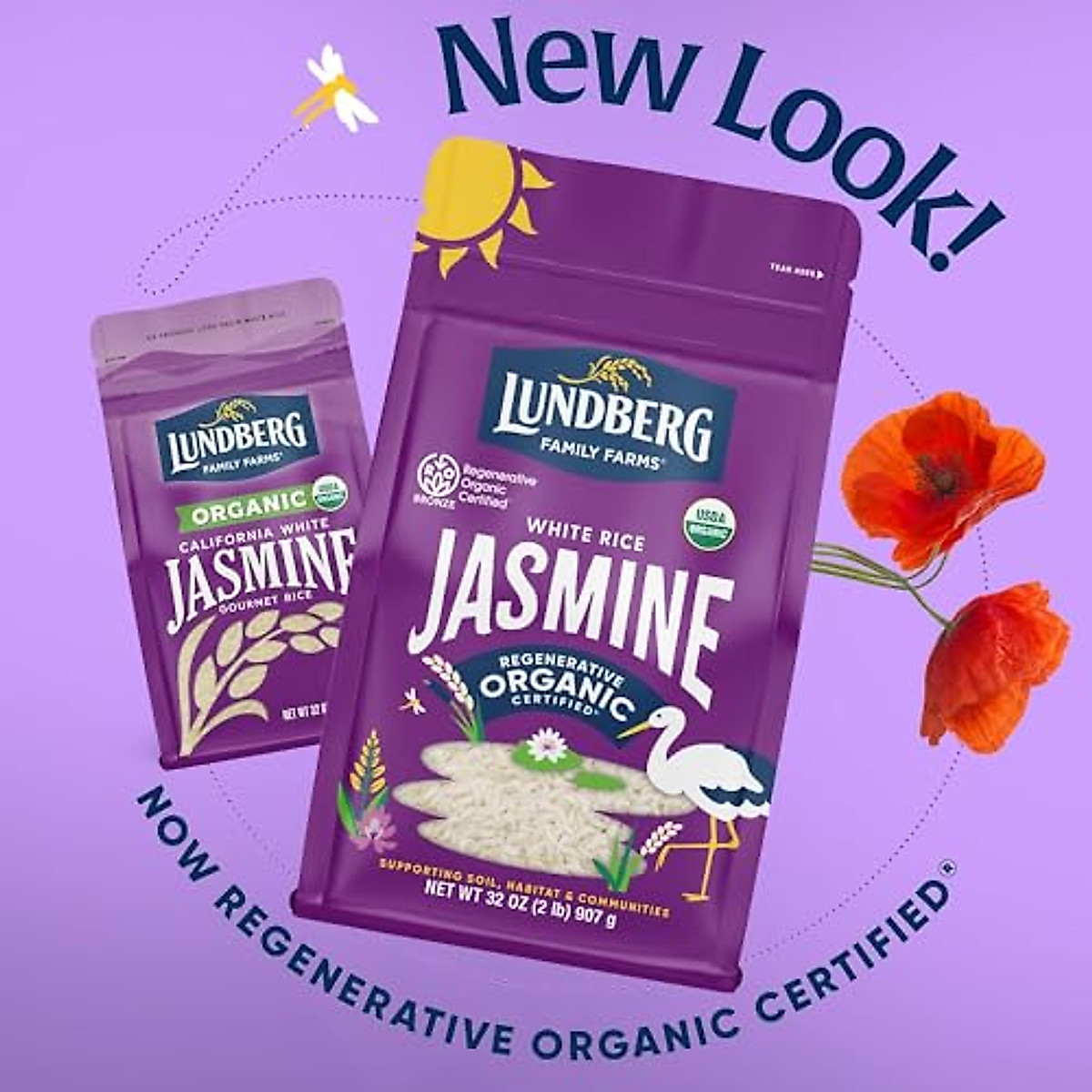 Lundberg Jasmine Rice, Regenerative Organic Certified – Non-Sticky, Aromatic Long-Grain White Rice, Responsibly Grown in California, 32 Oz