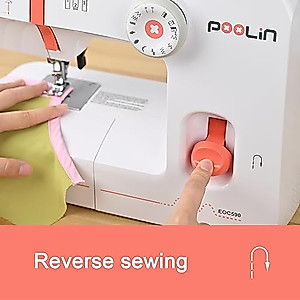 POOLIN Simple Sewing Machine - 26 Stitch Applications, Adjustable Stitch Length, With Complete Accessory Kits & Foot Pedal, 5 Included Presser Feet, Suitable for Adults