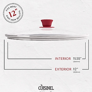 Glass Lid - 12"-inch/30.48-cm/308mm - Compatible with Lodge - Fully Assembled Tempered Replacement Cover - Oven Safe for Skillet Pots Pans: Universal for all Cookware: Cast Iron, Stainless, Non-Stick