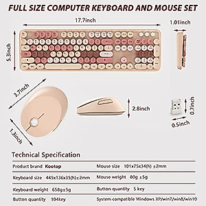 Wireless Keyboard and Mouse, KOOTOP Cute Keyboard and Mouse, 2.4G Wireless Keyboard with Retro Round Keycap for PC, Mac, Laptop,Tablet,Computer Windows (Milk Tea)