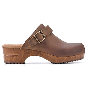 WHITE MOUNTAIN Shoes Being Leather Footbeds Clog, Brown/Leather, 7 M