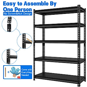 Rufokisa 48" W Garage Shelving Heavy Duty，2500LBS Loads Adjustable Garage Storage Shelves, 5-Tier Metal Shelving Units and Storage Racks Heavy Duty, 48”W x 18”D x 78”H，Black…