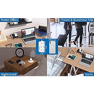 NTONPOWER Power Strip with USB, Flat Plug Power Strip with 4 USB Ports 6 Outlets, 5 Ft White Extension Cord, Overload Protection, Outlet Extender for Travel, Indoor, Home Office, Dorm Room Essentials
