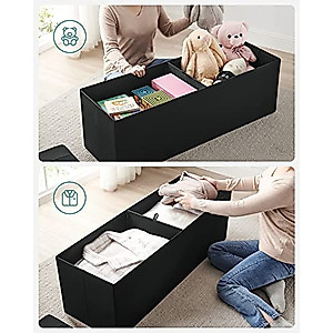SONGMICS 43 Inches Folding Storage Ottoman Bench, Storage Chest, Foot Rest Stool, Bedroom Bench with Storage, Black ULSF077B01