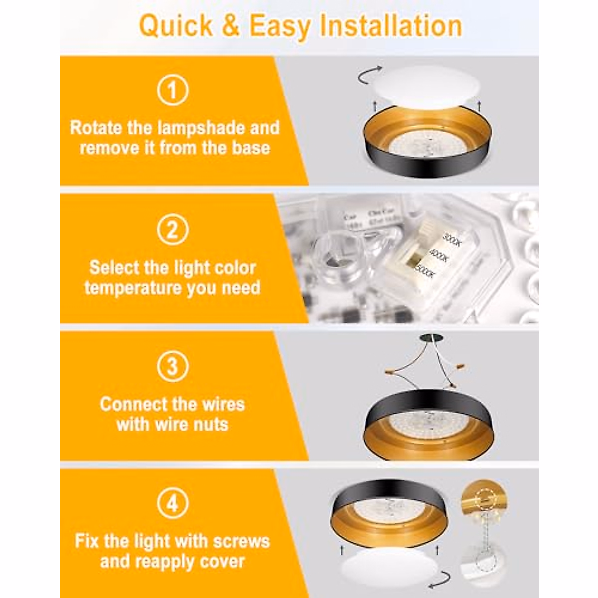 Flush Mount Ceiling Light Fixtures - 2Pack LED Ceiling Light Fixture 30W[375W Equiv] 3000LM Dimmable Bedroom Ceiling Lights, 3000K/4000K/5000K Black Ceiling Light for Bedroom Kitchen Hallway Closet