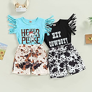 Bonangber Western Baby Girl Clothes Short Sleeve Cow T-Shirt Bell Bottoms Flared Pants Set Toddler Girls Summer Outfit (Blue Cows,4-5T)