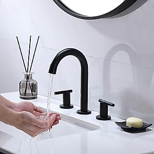 VAPSINT Matte Black Bathroom Faucet 3 Hole, 8 Inch Widespread Bathroom Faucet with Pop Up Drain and Water Supply Lines, 2 Handle Black Vanity Faucet Bathroom Sink Faucet