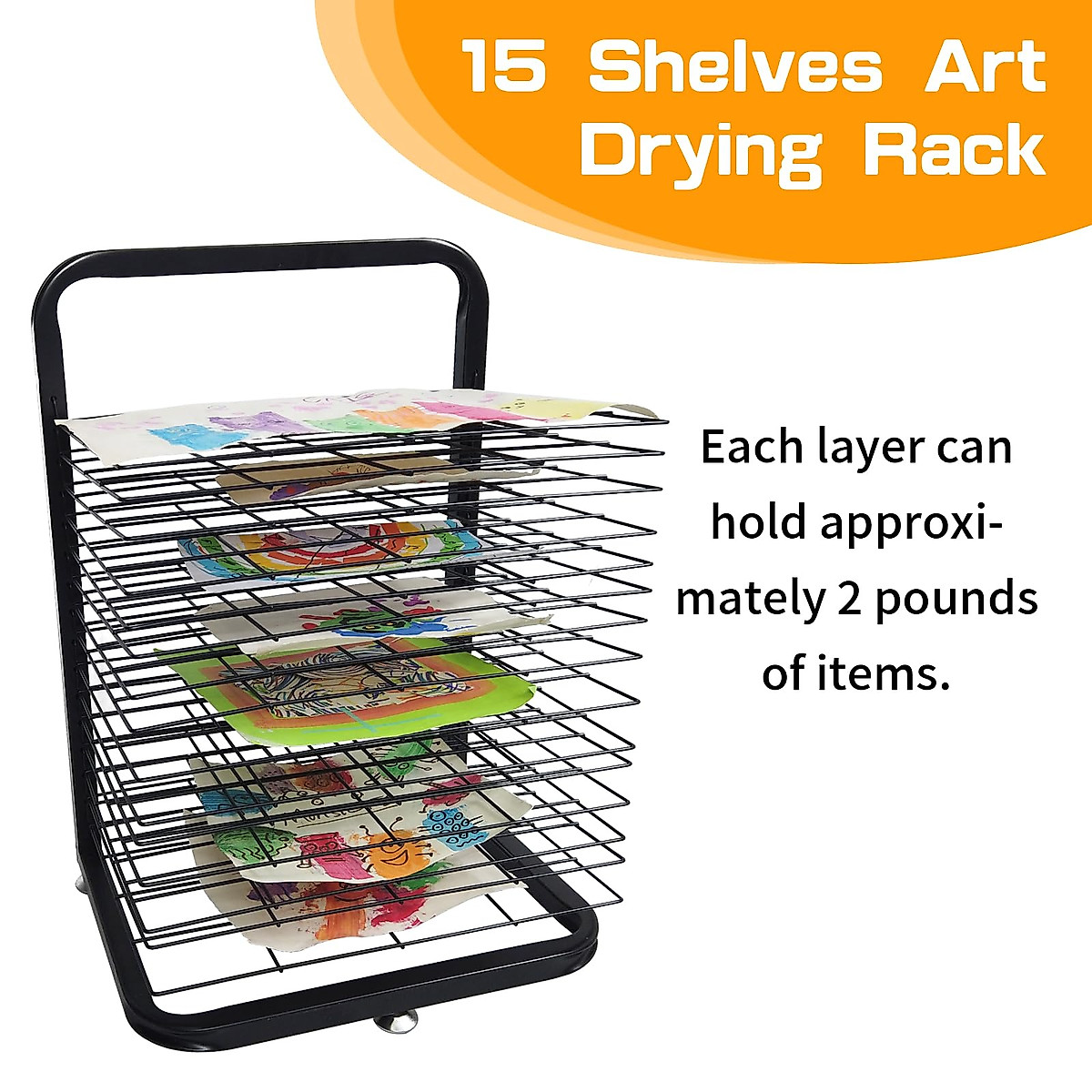 Art Drying Rack - Multi-Functional Art Storage Rack, 15 Removable Shelves for Classroom and Art Studio Use, Ideal for Paint Drying